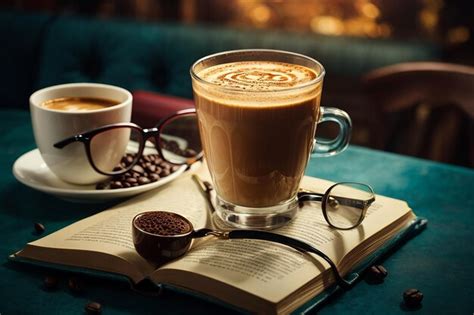 Premium Photo Coffee Latte And Spectacles Over Book