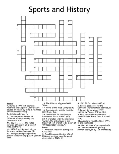 Sports And History Crossword Wordmint