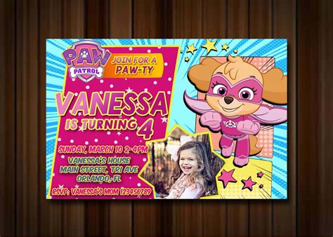 Paw Patrol Invitations Patrol Invitation Marshall Skye Invitation