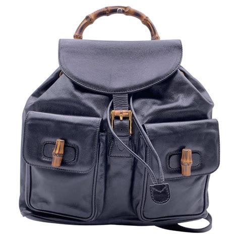 Gucci Vintage Black Leather Medium Bamboo Backpack Bag For Sale At 1stdibs