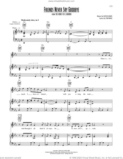 Friends Never Say Goodbye From The Road To El Dorado Sheet Music For