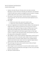 BSCI Anatomy Exam Review BSCI ANATOMY AND PHYSIOLOGY EXAM REVIEW SHEET Anatomy