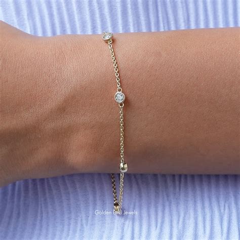 Bezel Setting Round Cut Chain Bracelet Goldenbirdjewels