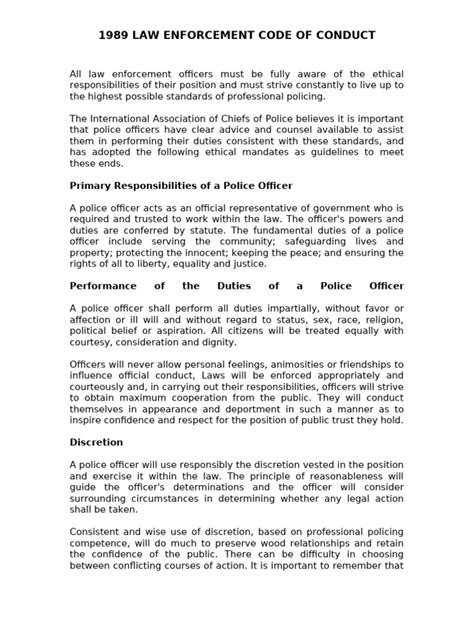 Ip11 70 Law Enforcement Code Of Conduct Pdf Police Police Officer