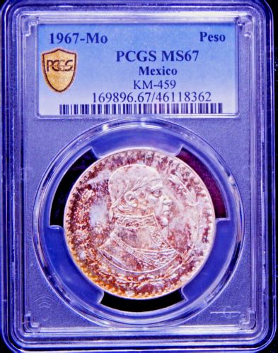 Mexico 1967 1 Peso Pcgs Ms67 Lustrous Toned Coin ¡moneda Bella Morelos