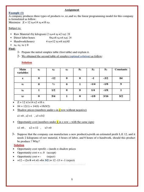 Linear Programming And Simplex Method Examples Pdf Linear