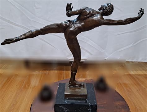 Robert Tait Mckenzie Ice Skating Bronze Sculpture 16w X 25d X 11h