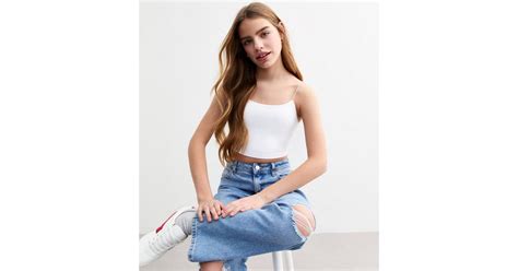 Girls White Spaghetti Strap Cropped Cami Top New Look