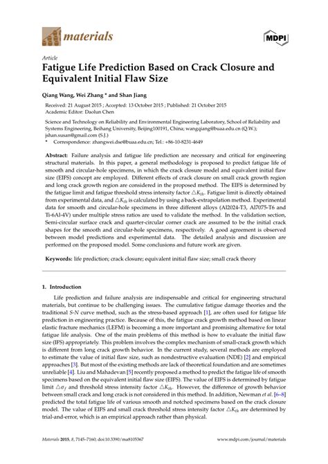 Pdf Fatigue Life Prediction Based On Crack Closure And Equivalent