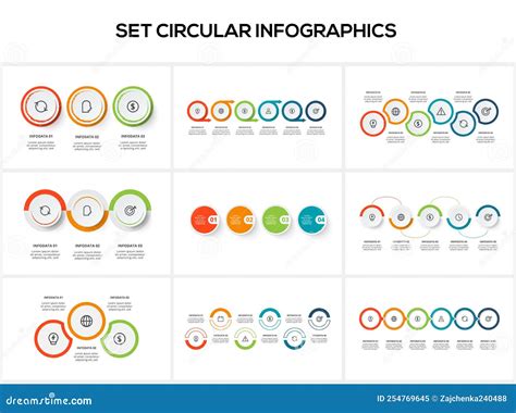 Set Circular Infographic With 3 4 6 7 Steps Options Parts Or