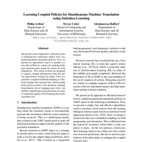 Learning Coupled Policies For Simultaneous Machine Translation Using