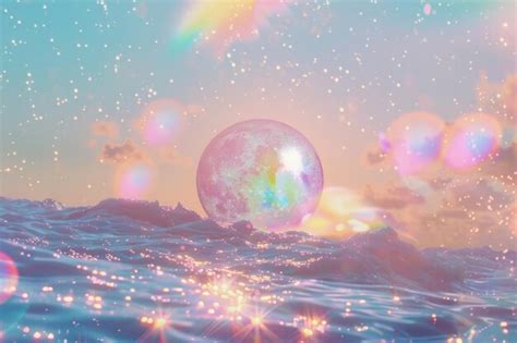 Lua Com O Oceano Foto Arco íris Esfera Espaço Imagem Premium Gerada
