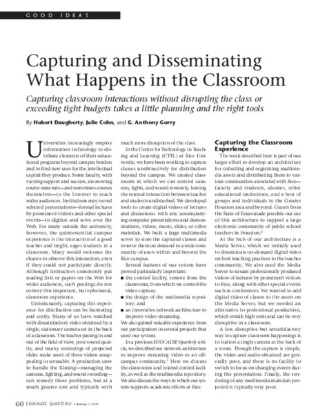 Pdf Capturing And Disseminating What Happens In The Classroom
