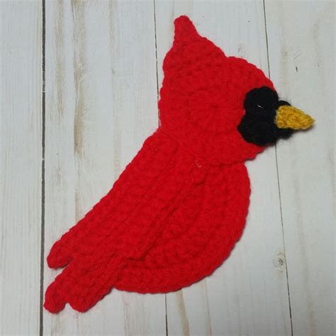 Red Cardinal Applique Crochet Red Cardinal Applique Pre Made Ready To Use Applique Bird