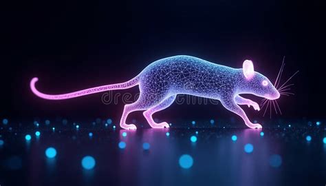 Futuristic Digital Neon Mouse With Glowing Lines On Dark Background