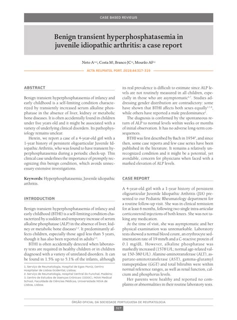 Pdf Benign Transient Hyperphosphatasemia In Juvenile Idiopathic Arthritis A Case Report