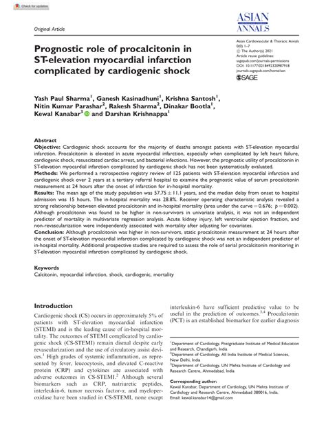 Pdf Prognostic Role Of Procalcitonin In St Elevation Myocardial