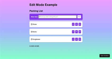 Edit Mode Example Codesandbox Edit Mode Example Codesandbox