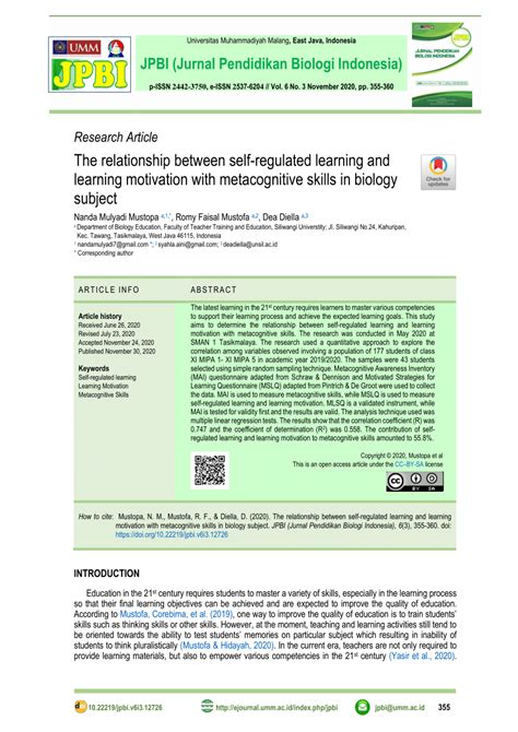 Pdf The Relationship Between Self Regulated Learning And Learning Motivation With