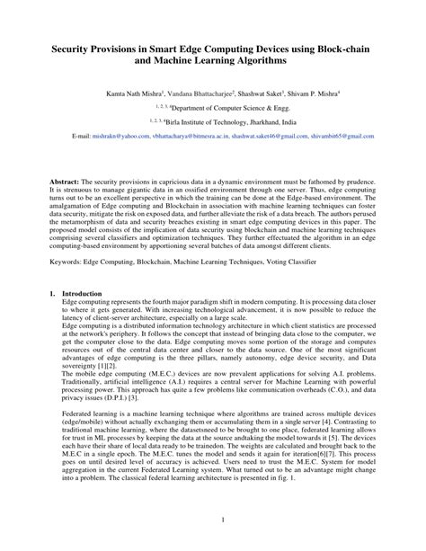 Pdf Security Provisions In Smart Edge Computing Devices Using Block Chain And Machine Learning