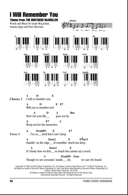 I Will Remember You Piano Chordslyrics Zzounds