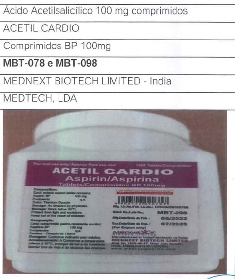 Alerta Suspendido E Retirado Do Mercado Nacional O Medicamento Ácido Acetilsalicílico Dos Lotes