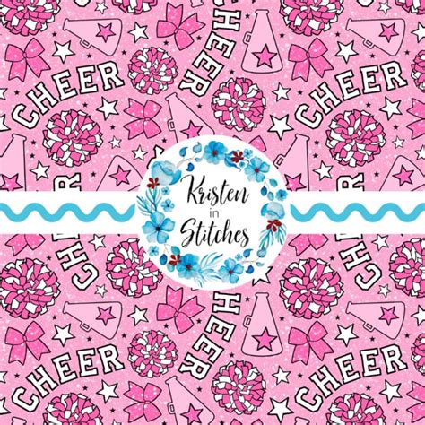 Cheer Team Digital Paper Seamless Patterns Cheerleader Bows Pom Poms Pink
