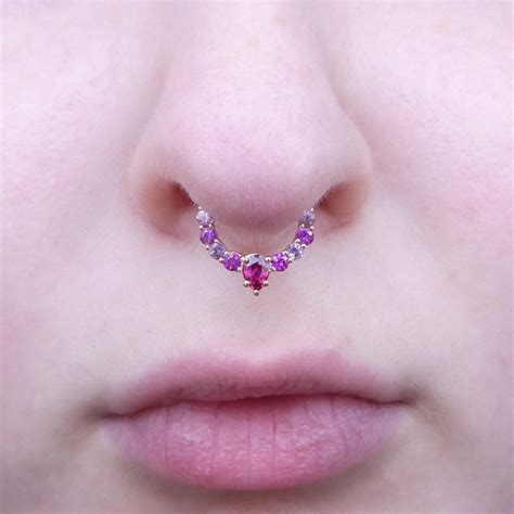 085ct Ruby And Pink Sapphire 16g 10mm Hinged Septum Clicker Ring In