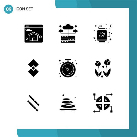 User Interface Pack Of 9 Basic Solid Glyphs Of Stopwatch Gym Love Clock Crypto Editable Vector