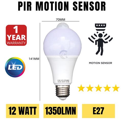 12watt Led Sensor Bulb Pir Motion Sensor Led Bulb Lampu Sensor
