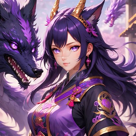 Dragon Wolf Girl And Purple Wolf By Flamepelt12 On Deviantart