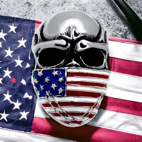 Red White And Blue American Flag Skull Ring 545 Etsy