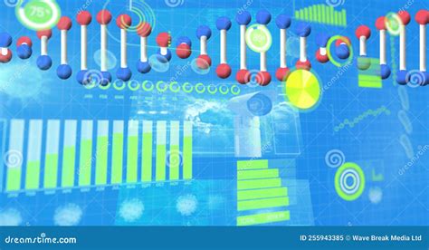 Image Of 3d Dna Virus With Graphs Infographic Data Processing On