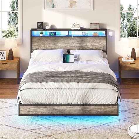 Luxoak Full Size Floating Bed Frame With Metal Platform Charging