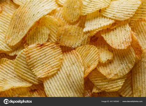 Potato Chips Crisps Potato Chips Texture Background Flat Overhead View