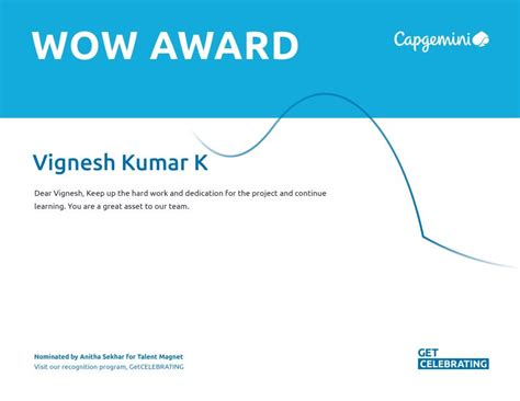 Vignesh Kumar On Linkedin Capgemini Wow Achievement
