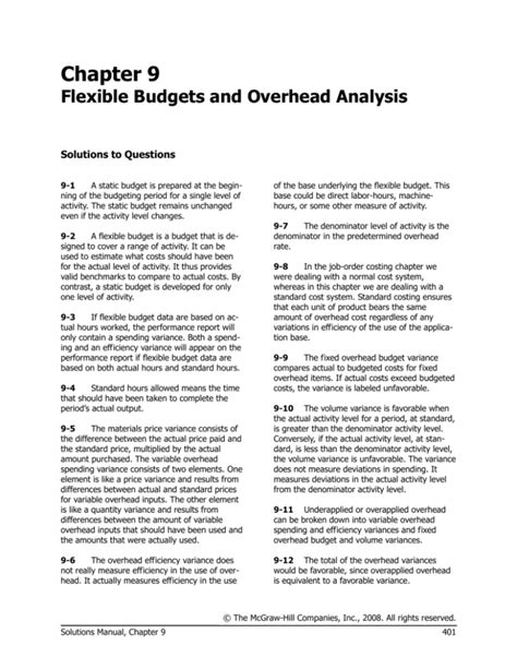 Flexible Budgets And Overhead Analysis Solutions Chapter 9