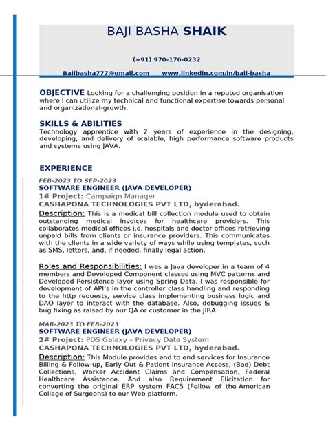 Baji Shaik Resume 2024 2 Pdf Java Programming Language Java