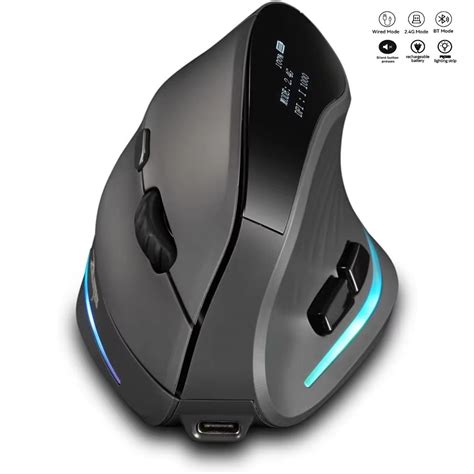 Ergonomic Bluetooth Wireless Mouse With Display Rechargeable 6 Button Vertical Computer Mouse