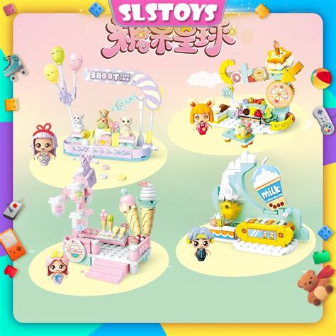 [4 In 1] Sembo Block Doll Cake Ice Cream Milk Boba Tea Shop Stall Building Bricks Toy Deco T