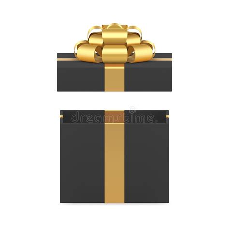 Black Wrapped Rectangular Open T Box With Luxury Golden Bow Ribbon 3d Icon Realistic Vector