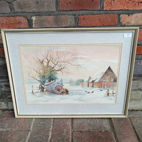 Charles Patrickson Aba Watercolour Sunny Snow At Warborough Surrey