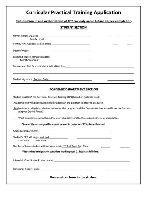 Fillable Curricular Practical Training Application Printable Pdf Download
