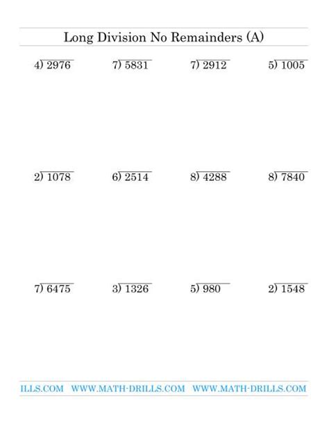 Long Division No Remainders Worksheet Pdf