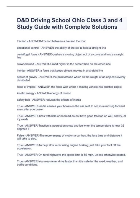 Dandd Driving School Ohio Class 3 And 4 Study Guide With Complete