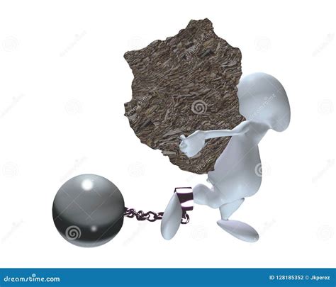 A 3d Man Carrying A Heavy Load With Ball And Chain Stock Illustration
