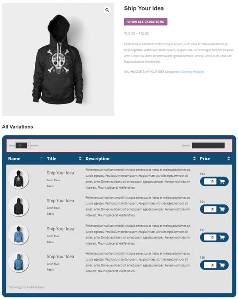 Woocommerce Product Variation Table Documentation Wp Swings