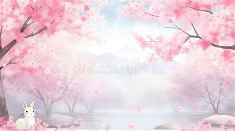 Cute Spring Easter Bunny Background Happy Easter Watercolor Illustration With Cute Easter