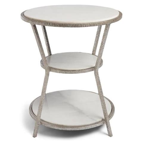 Bishop Modern Classic White Marble Silver Leaf Iron 3 Tier Side Table
