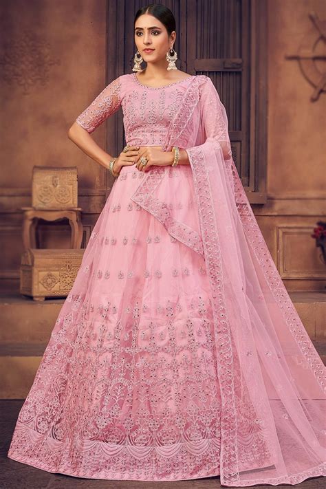 Light Pink Lehenga With Thread Work Llcv113211